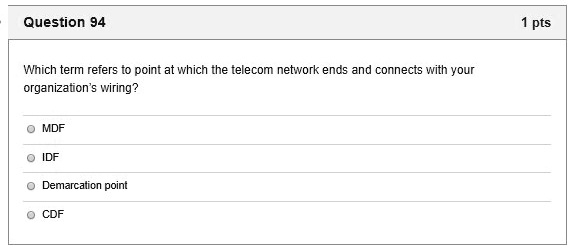 SOLVED: Which term refers to point at which the telecom network ends ...