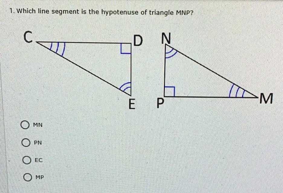 which line segment is the hypotenuse of triangle mnp m mn pn ec mp 56726 which line segment is the hypotenuse of triangle mnp m mn pn ec mp 56726