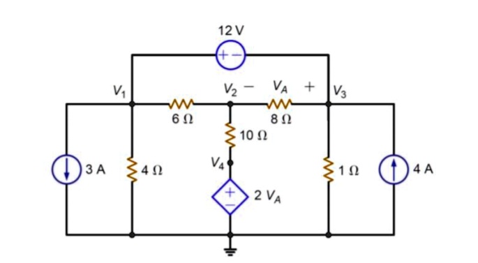 SOLVED: Find the values of V1, V2, V3, and V4 in the circuit in the Figure below using the node ...