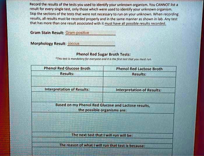 SOLVED: Record the results of the tests you used to identify your ...