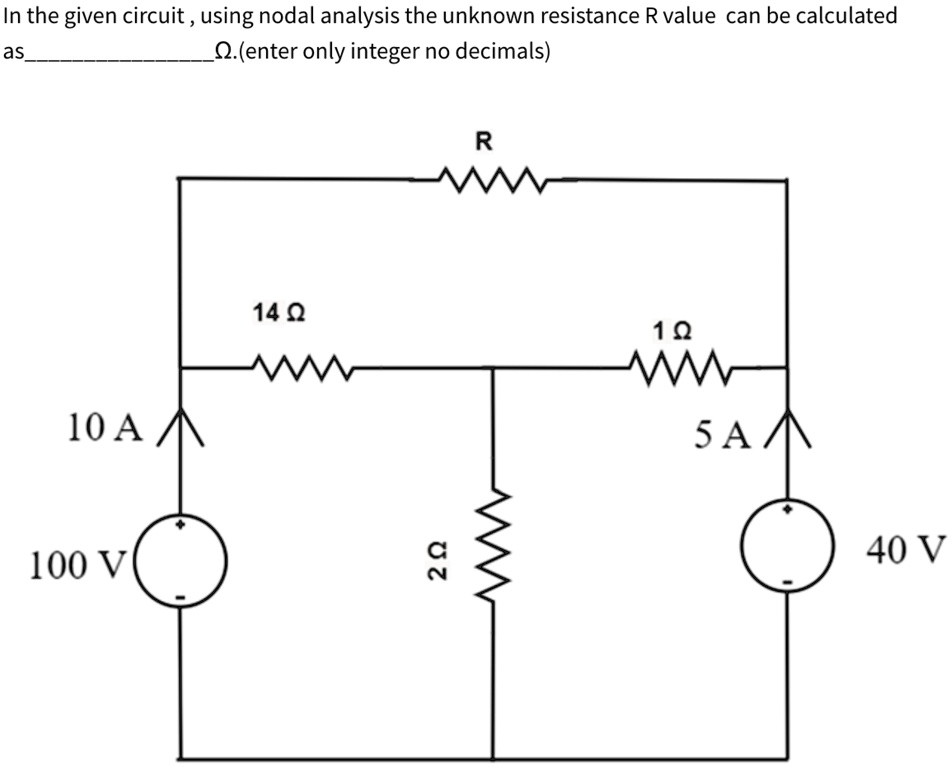 In the given circuit, using nodal analysis the unknown resistance R value can be calculated as ...