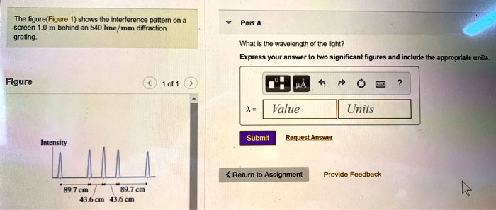 The figure (Figure 1) shows the interference pattern on a screen 1.0 m behind a 540 line/mm ...