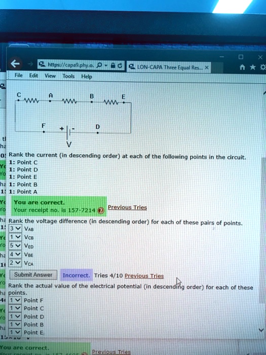 SOLVED: https / / capa9 phy o Edit Vie ools Help LON-CAPA Three Equal ...