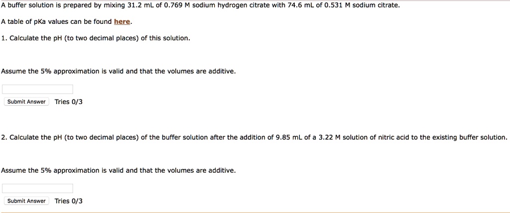 A buffer solution is prepared by mixing 31.2 mL of 0.769 M sodium ...