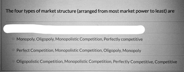 The four types of market structure (arranged from most market power to ...