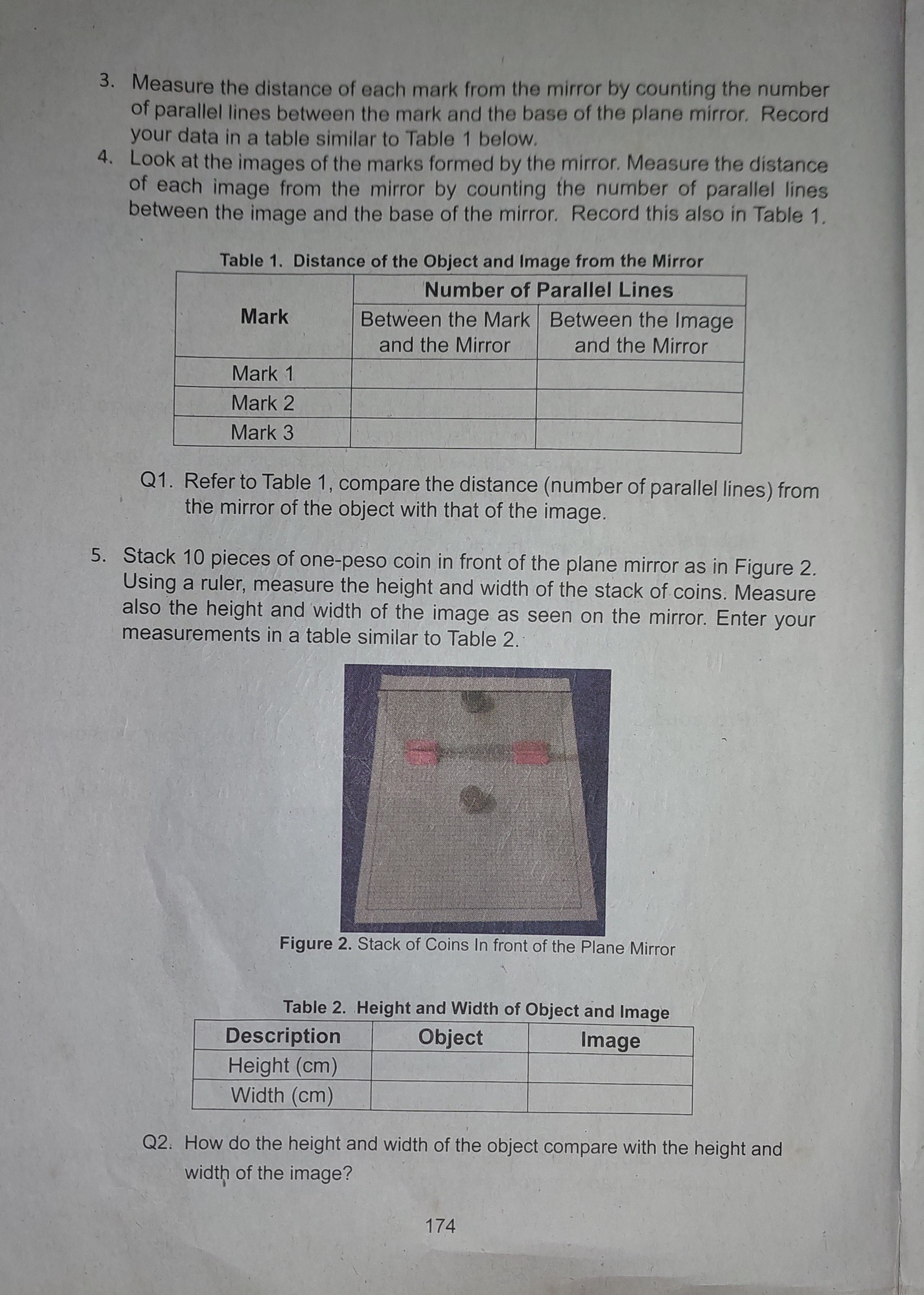 SOLVED: answert this Table 1. Distance of the Object and Image from the ...