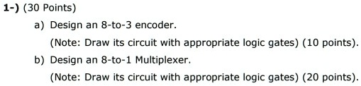 SOLVED: a) Design an 8-to-3 encoder. (Note: Draw its circuit with ...