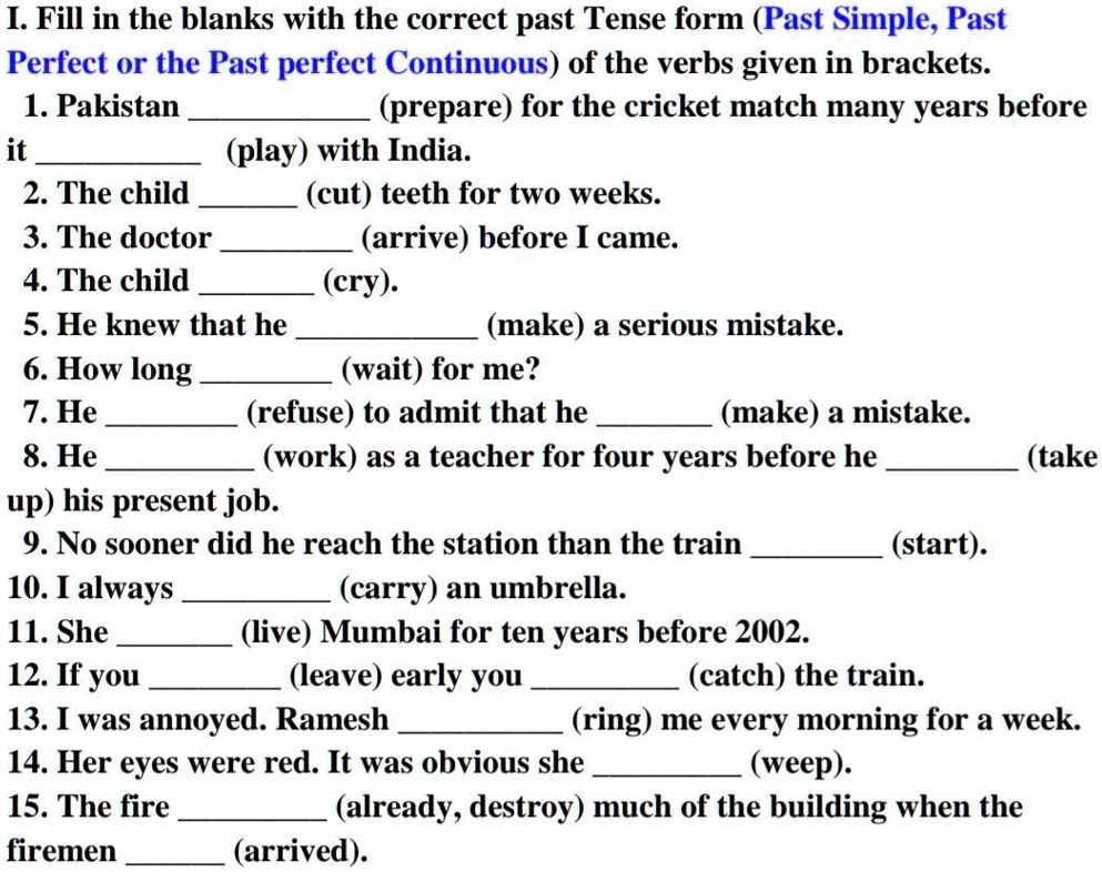 fill in the blanks with the correct past tense form past simple past ...