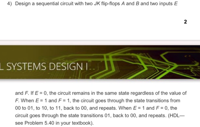 SOLVED: Design a sequential circuit with two JK flip-flops A and B and two inputs E and F. If E ...