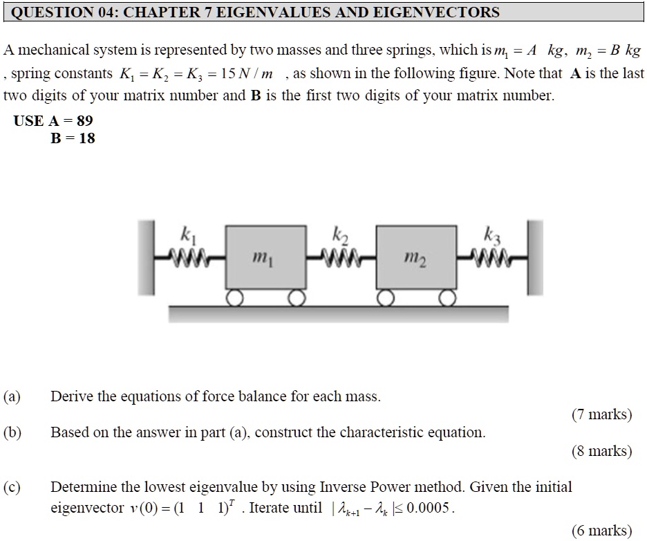 SOLVED: QUESTION 04: CHAPTER EIGENVALUES AND EIGENVECTORS A mechanical ...