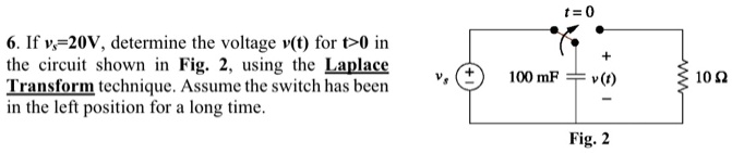 SOLVED: If v=20V, determine the voltage v(t) for t>0 in the circuit shown in Fig. 2 using the ...