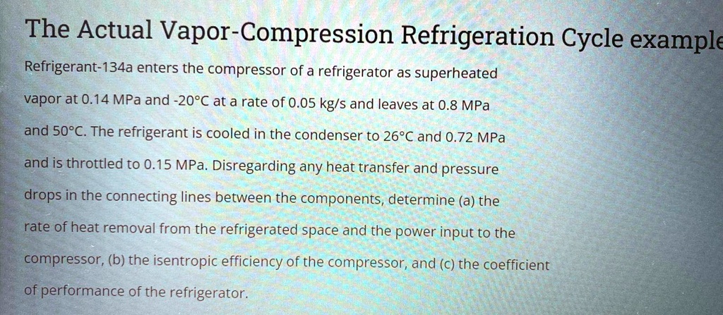 SOLVED: The Actual Vapor-Compression Refrigeration Cycle Example ...