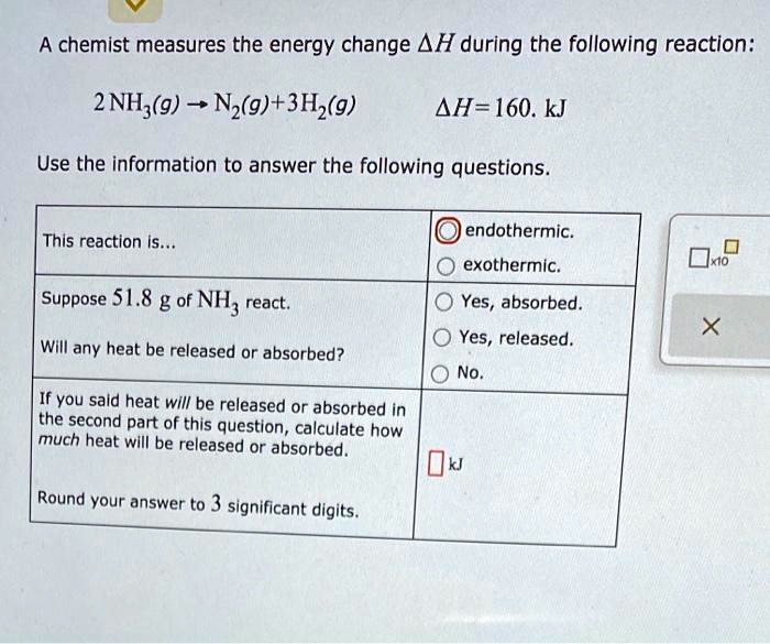 SOLVED: A chemist measures the energy change Î”H during the following ...