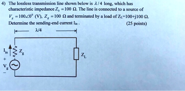 SOLVED: The lossless transmission line shown below is Î»/4 long, which ...