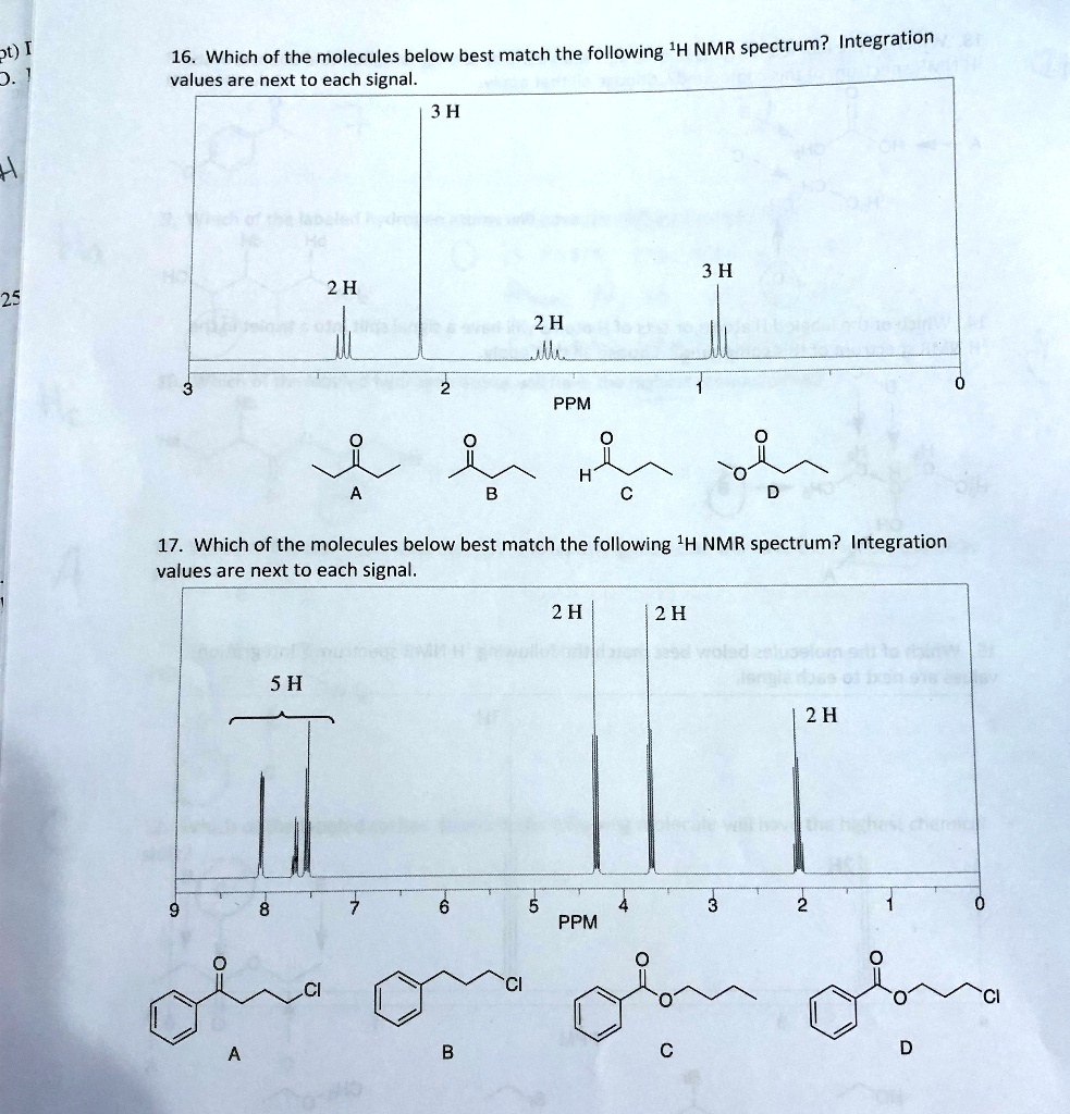 pt which of the molecules below best match the following h nmr spectrum ...