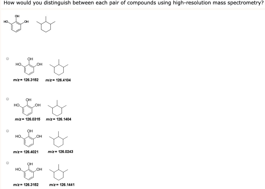 SOLVED: How would you distinguish between each pair of compounds using high-resolution mass ...