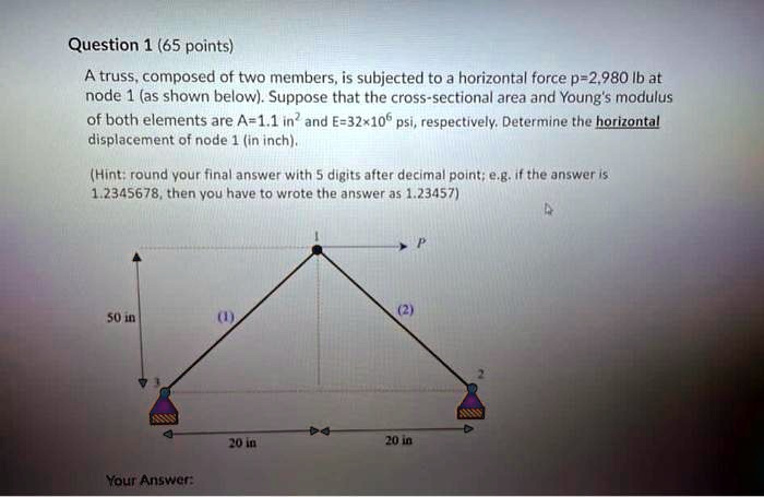 SOLVED: Question (65 points): A truss, composed of two members, is ...