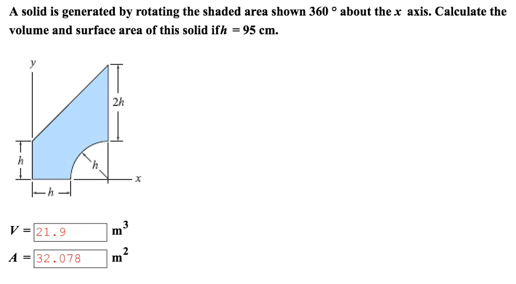 SOLVED: A solid is generated by rotating the shaded area shown 360 about the x axis. Calculate ...