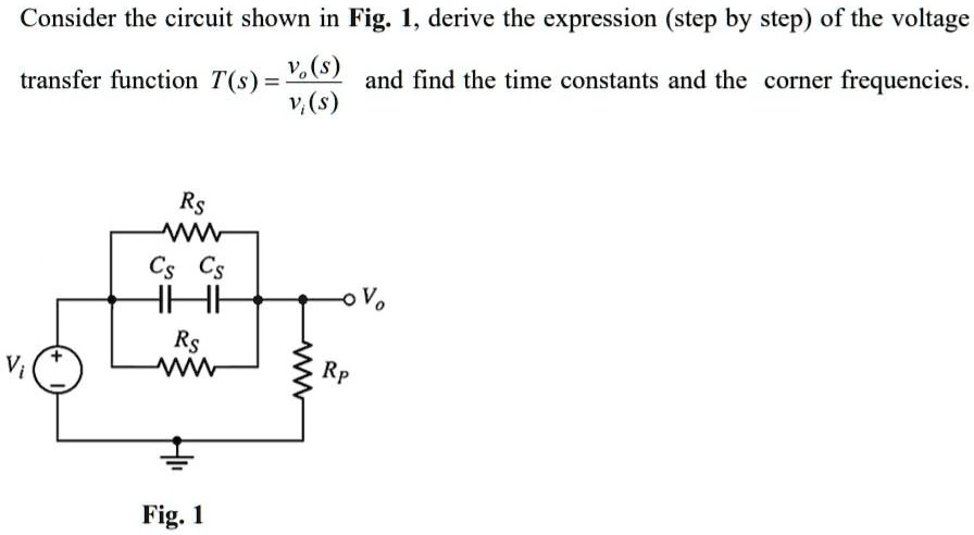 Consider the circuit shown in Fig. 1, derive the expression (step by step) of the voltage ...