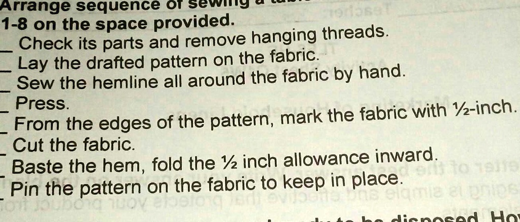 arrange sequence of sewing a table runner by indicating is correct ...