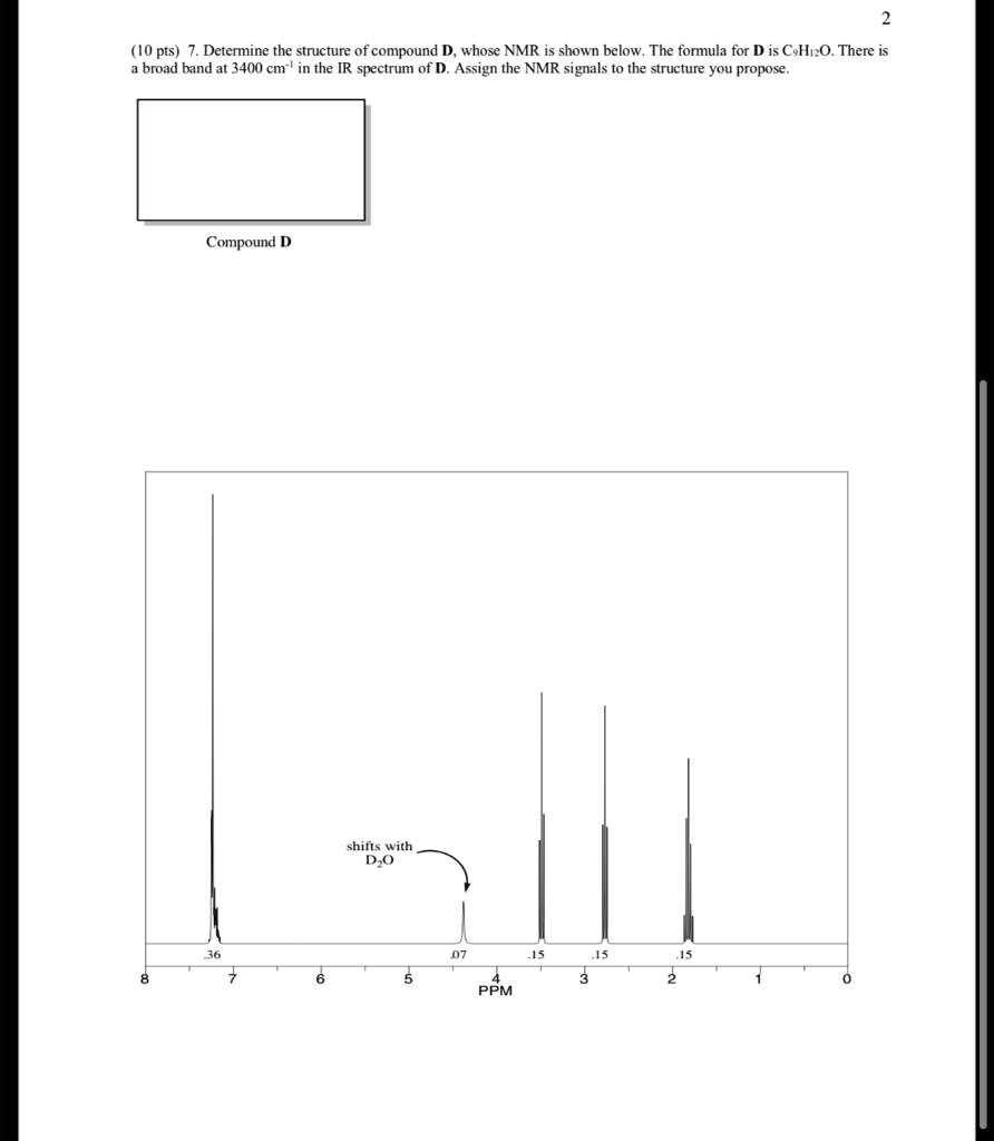 (10 pts) 7. Determine the structure of compound D, whose NMR is shown ...