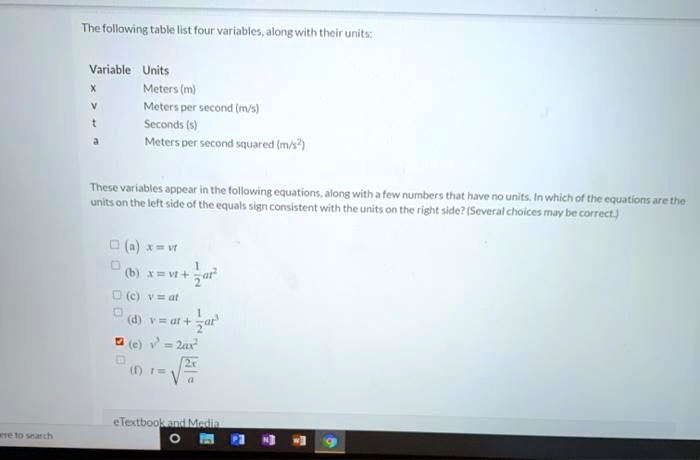 the following table ilst four variables along with their units variable units meters mj meter ...