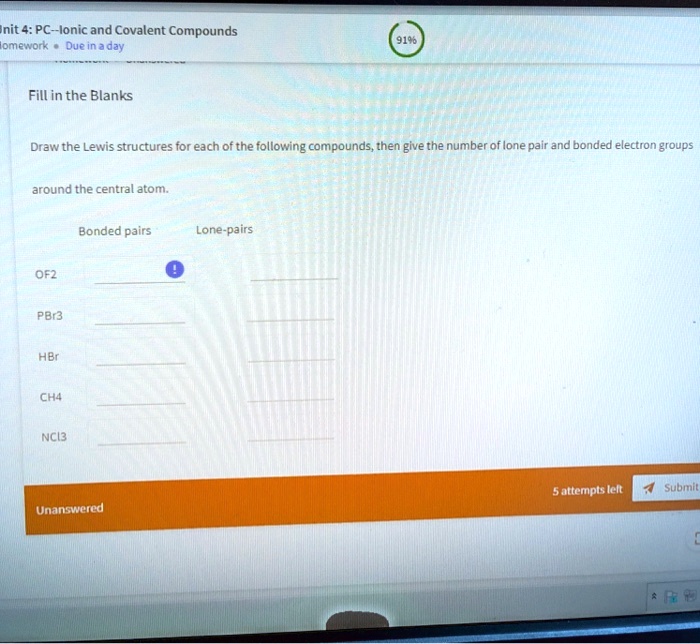 SOLVED: Init 4 PC-Ionic and Covalent Compounds Omewonk Dueinaday Fill ...