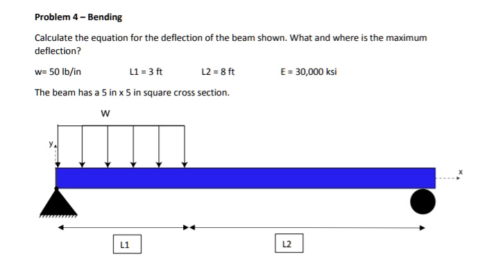 SOLVED: Problem 4 - Bending Calculate the equation for the deflection of the beam shown. What ...