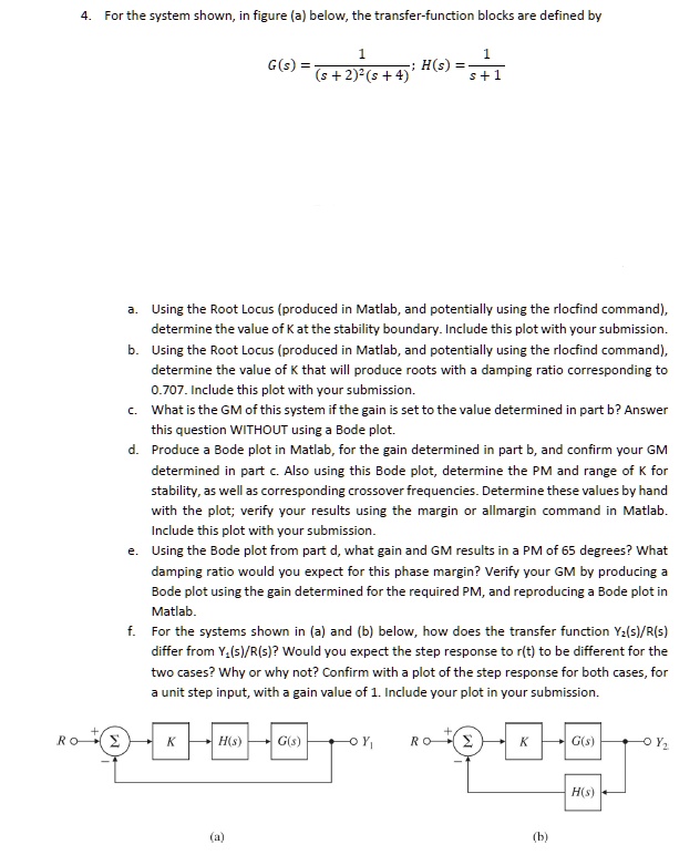 SOLVED: 4. For the system shown in figure (a) below, the transfer-function blocks are defined by ...
