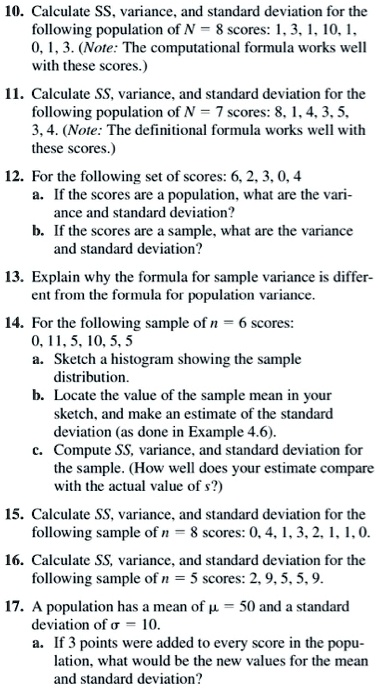 calculate ss variance and standard deviation for the following population of n 8 scores 3 110 0 ...