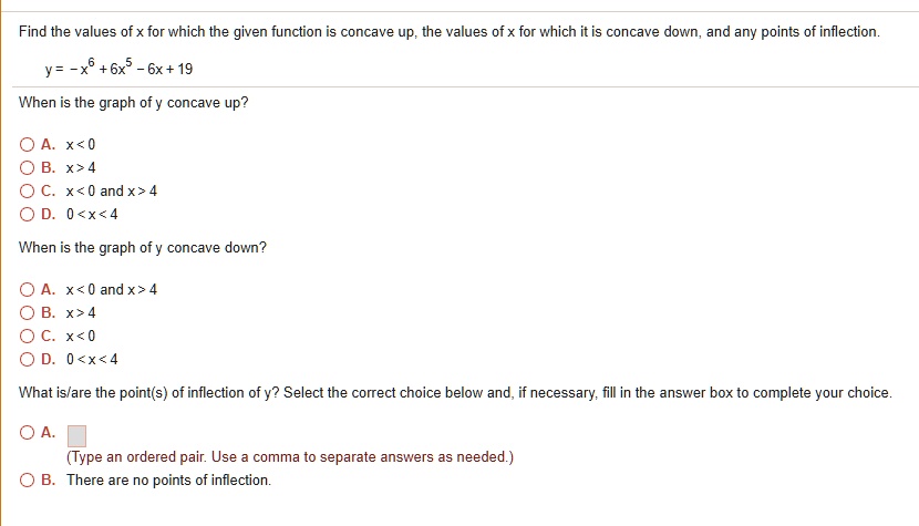 Solved Find The Values Of X For Which The Given Function Is Concave Up