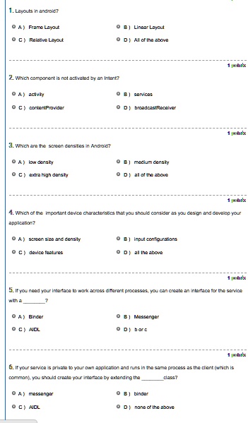 SOLVED: 1. Layouts in Android? A) Frame Layout B) Linear Layout C) Relative Layout D) All of the ...
