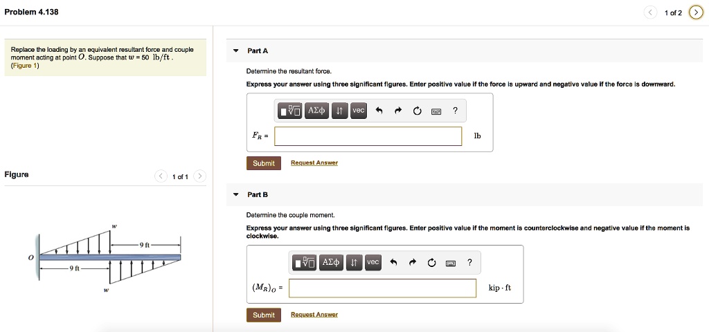 SOLVED: Problem 4.138 Replace the loading by an equivalent resultant ...