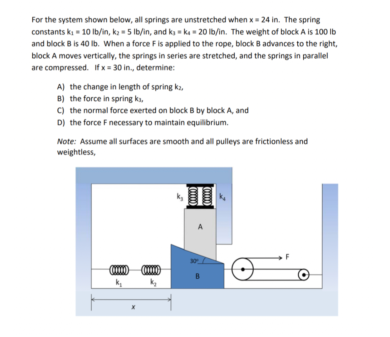 SOLVED: For the system shown below, all springs are unstretched when x ...