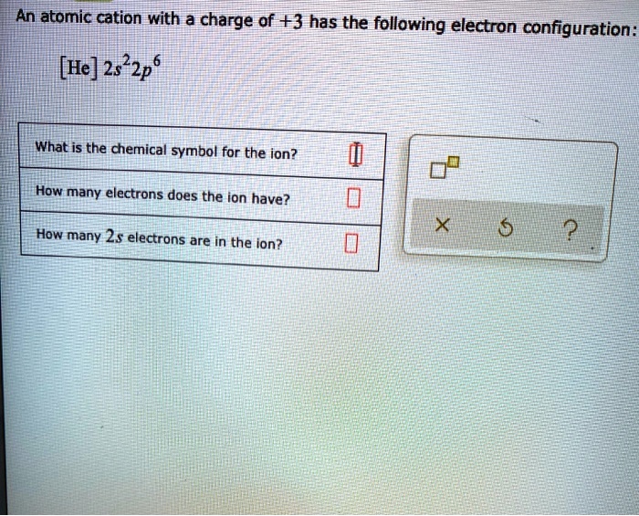 SOLVED: An atomic cation with a charge of +3 has the following electron ...