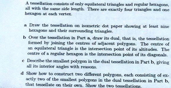 a tessellation consists of only cquilatcral triangles and regular ...