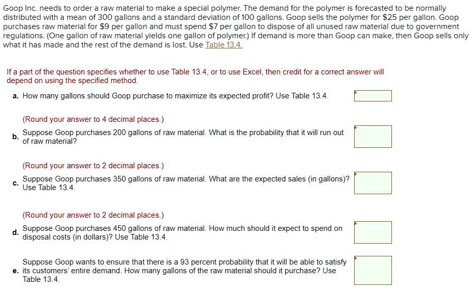 Goop Inc: needs t0 order raw material t0 make special polymer The ...