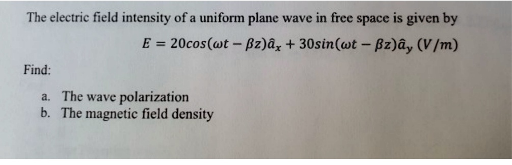SOLVED: The electric field intensity of a uniform plane wave in free ...