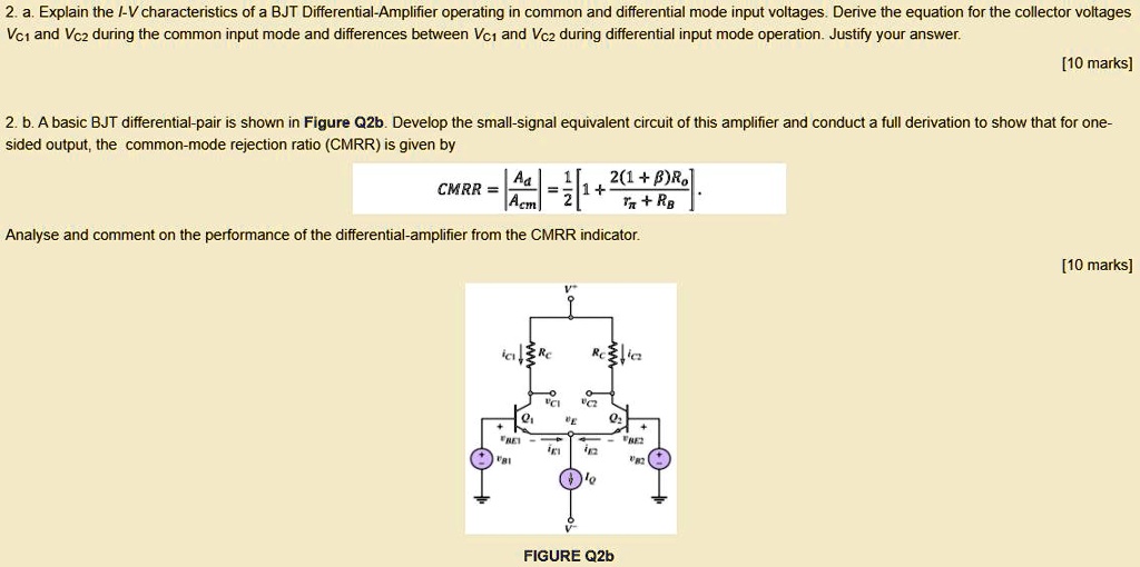 SOLVED: 2.a. Explain the I-V characteristics of a BJT Differential Amplifier operating in common ...