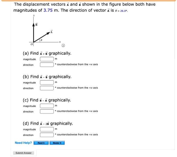 SOLVED: The displacement vectors and shown in the figure below both ...