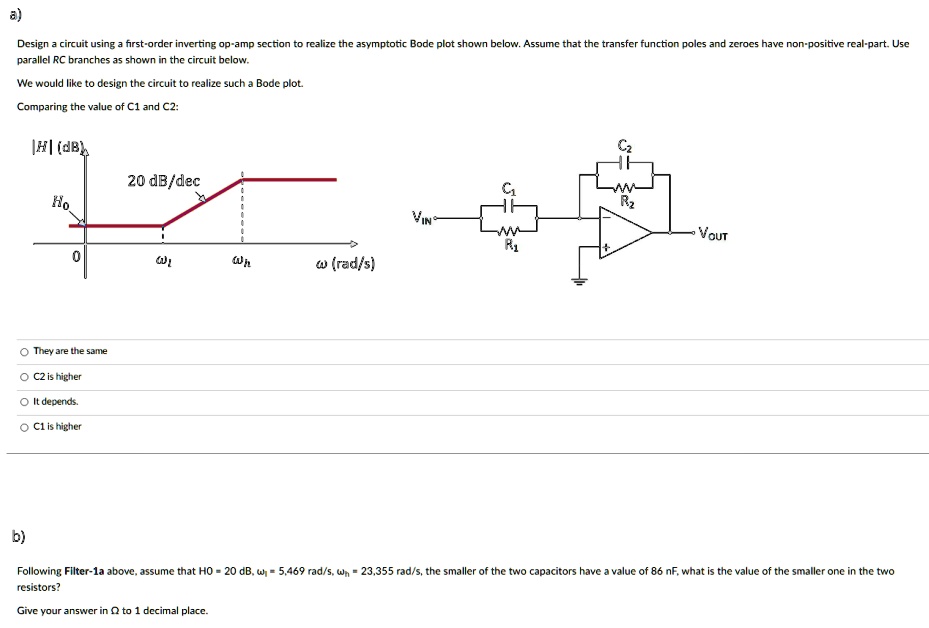 SOLVED: Design circuit using a first-order inverting amplifier with ...