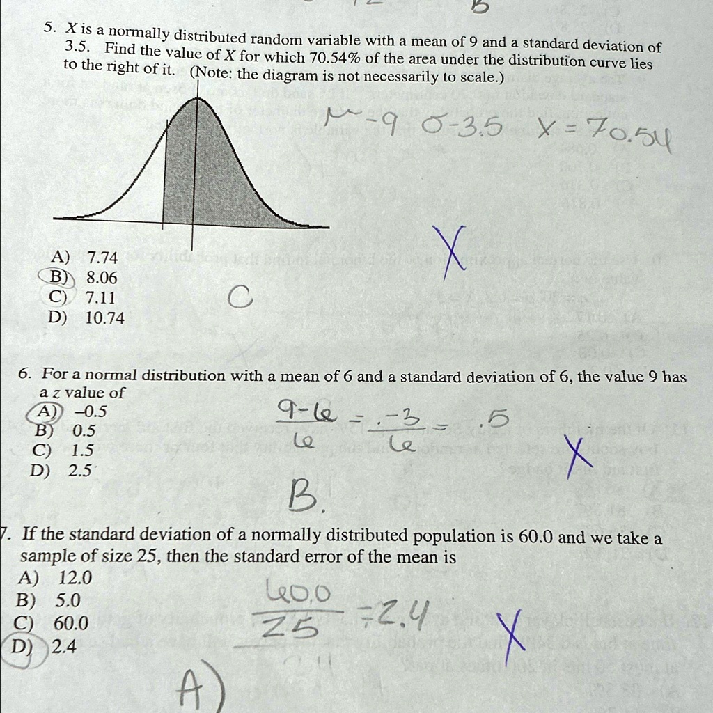 Solved X Is A Normally Distributed Random Variable With A Mean Of 9 And A Standard Deviation Of