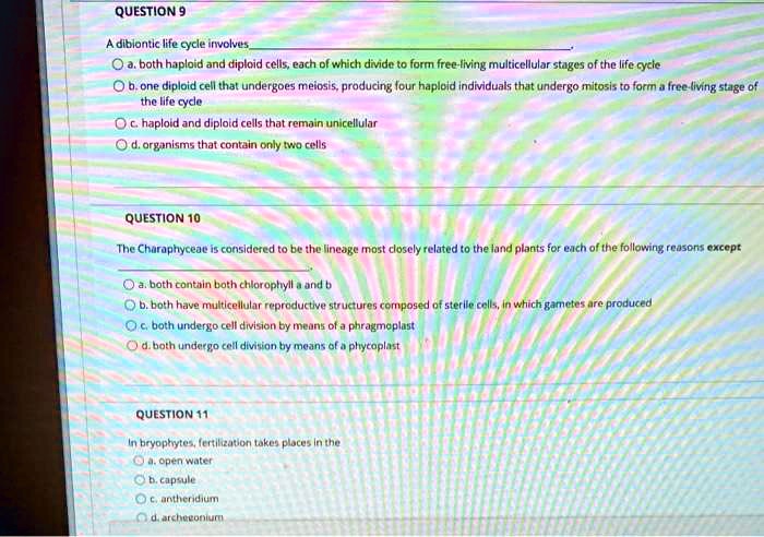 SOLVED: QUESTION 9 diblontic life cycle irvolves both hiploid and ...