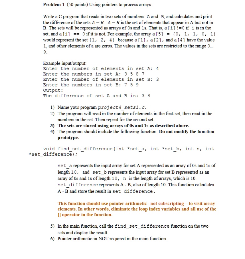 Solved Problem 1 50 Points Using Pointers To Process Arrays Write A C Program That Reads In