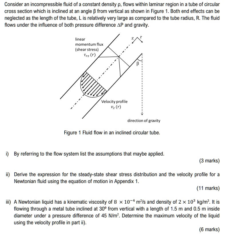 SOLVED: Consider an incompressible fluid of constant density p, flowing within a laminar region ...