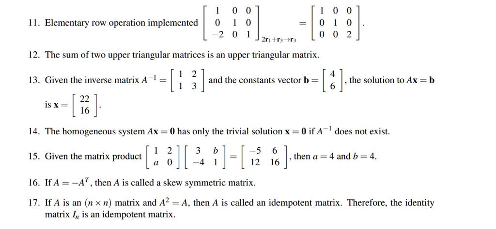 3 Elementary Row Operation Implemented Zrir R3 12 The Sum Of Two Upper Triangular Matrices Is An