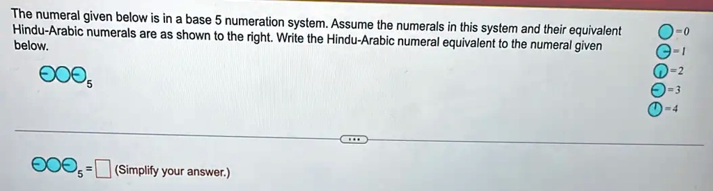 SOLVED: The numeral given below is in a base 5 numeration system. Assume the Hindu-Arabic ...