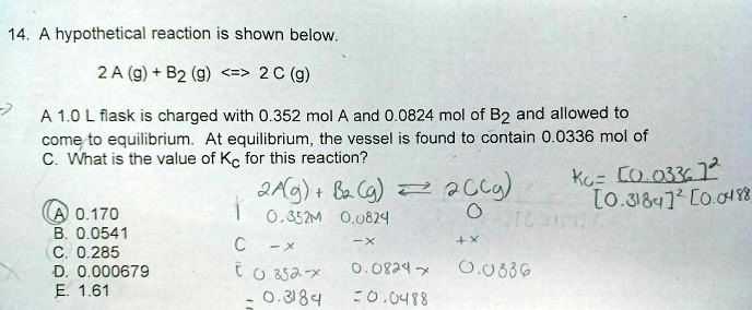 14. A hypothetical reaction is shown below. 2 A (g) + B2 (g) 2 C (g) A ...