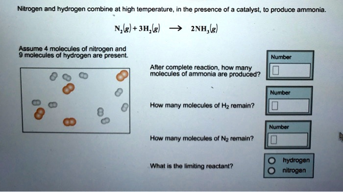 SOLVED: Nitrogen and hydrogen combine at high temperature in Ihe presence of a catalyst, t0 ...