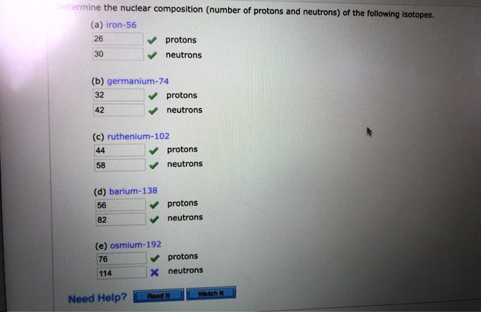 mine the nuclear composition number of protons ad neutrons of the ...
